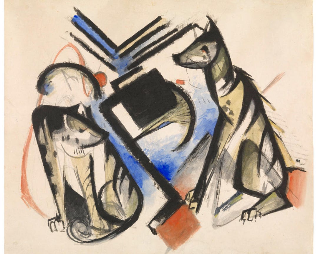 Two Wolves Art Print, Franz Marc, Modern Wolf Art, Cubist Animals, Wolf ...