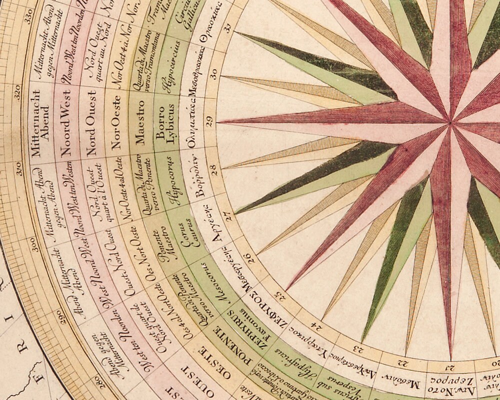 Antique Compass Rose Map Art Print Vintage Map Wall Art | Etsy Australia