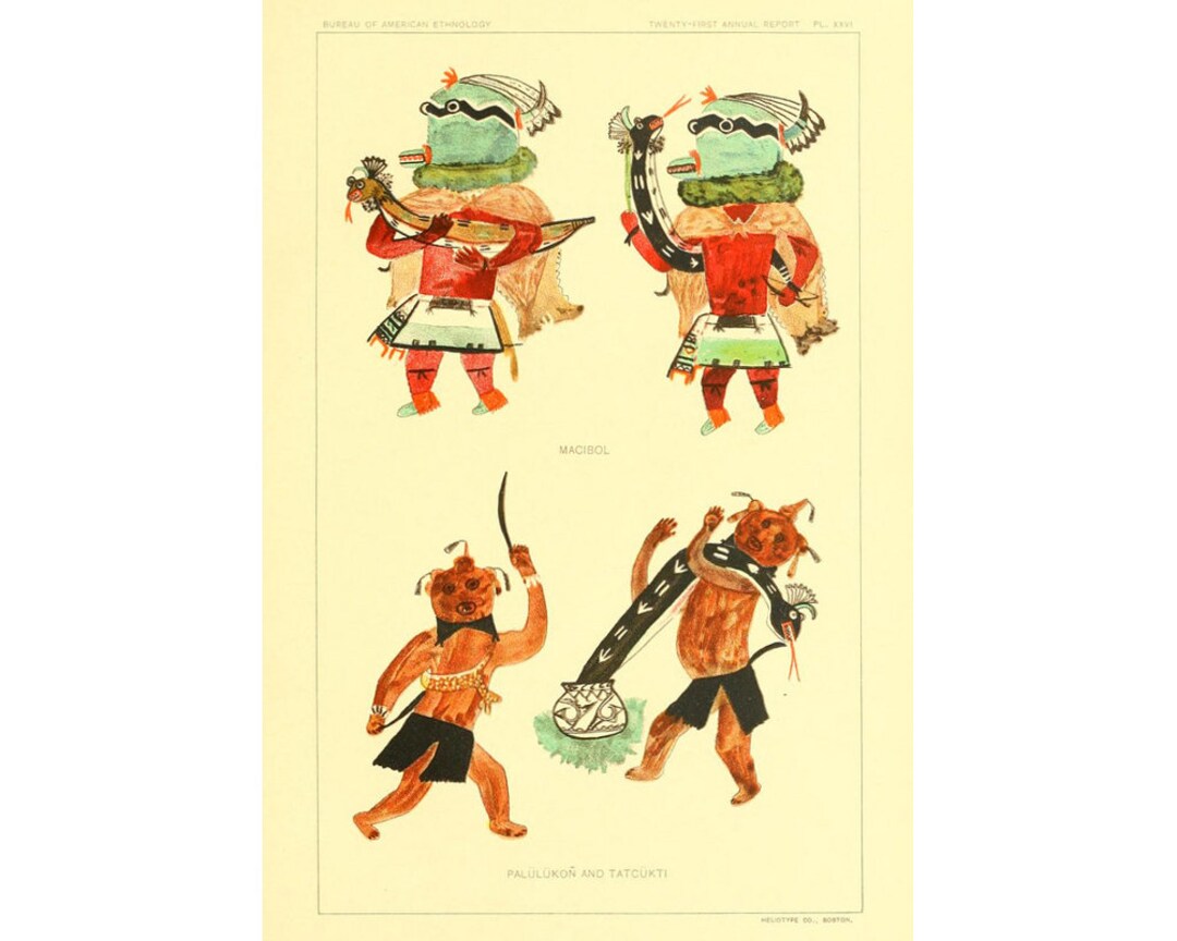 Vintage Kachina Art Print, Hopi Kachinas Drawing, Native Art ...