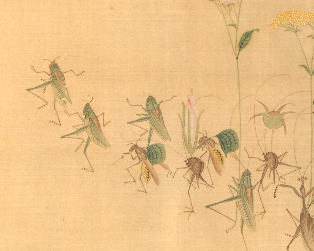 Procession of Insects art print Antique Japanese silk scroll | Etsy