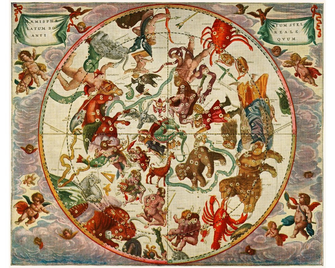 Antique Constellations Art Print, Antique Celestial Map Art Print ...