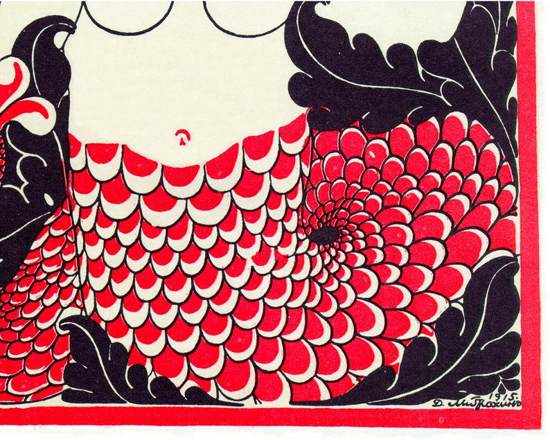 Vintage Mermaid Art Print Russian Folk Woodcut Retro - Etsy