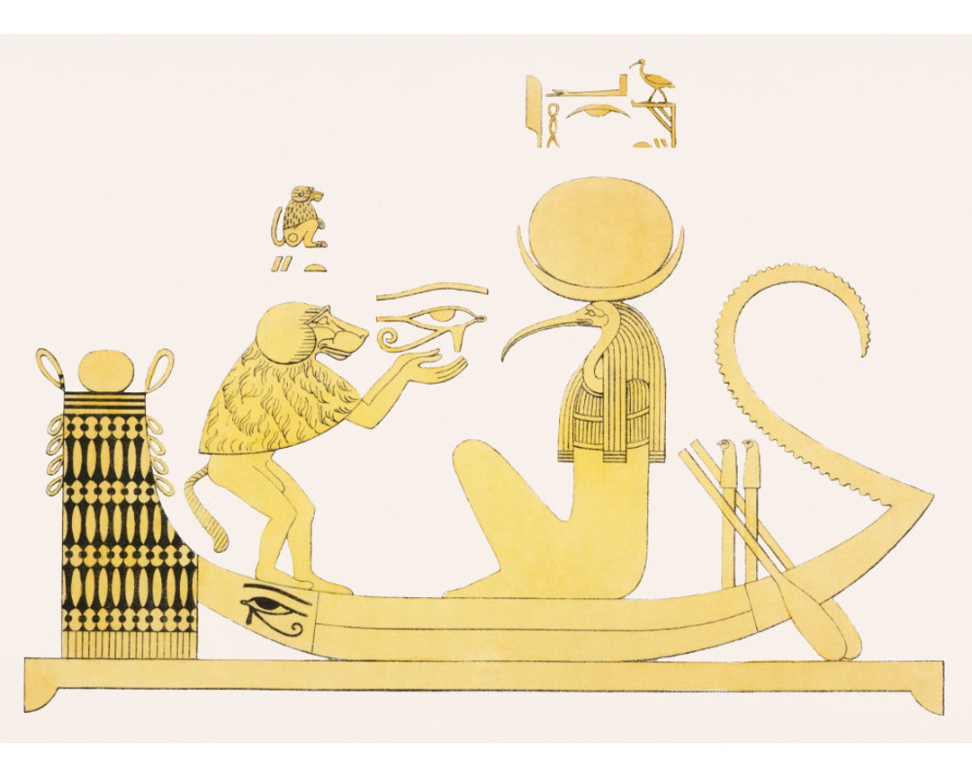 Ancient Egyptian Wall Art, Eye of Horus, Thoth God, Ibis, Sun Disc ...