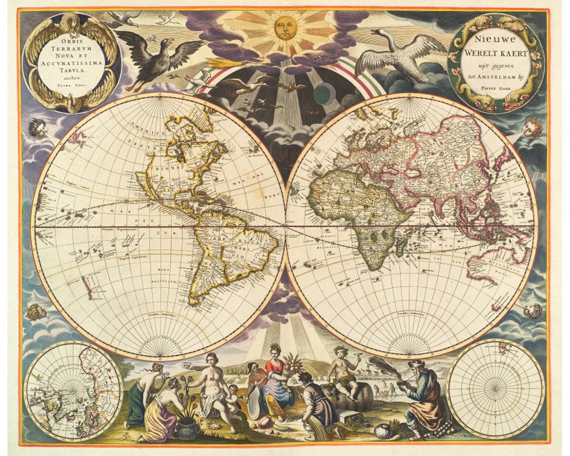 Colorful World Map Antique World Map Ornate Map of the - Etsy