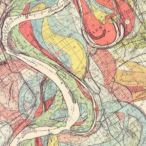 Mississippi River Meander Map Print, Alluvial Valley, Old Map ...