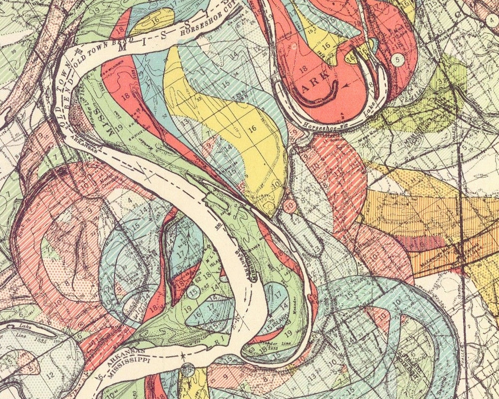 Mississippi River Meander Map Print Alluvial Valley Old Map - Etsy Hong ...