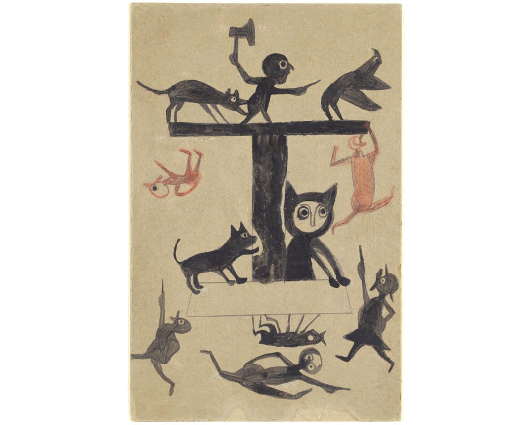 Bill Traylor Reproduction, Folk Art Print, Figures, Construction, Cat ...