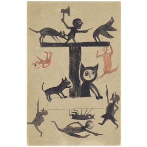Bill Traylor Reproduction, Folk Art Print, Figures, Construction, Cat ...