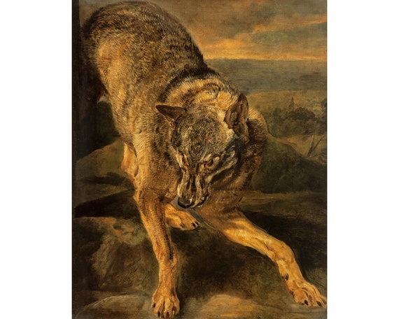 Antique Wolf Oil Painting Art Print Vintage Wolf Art - Etsy