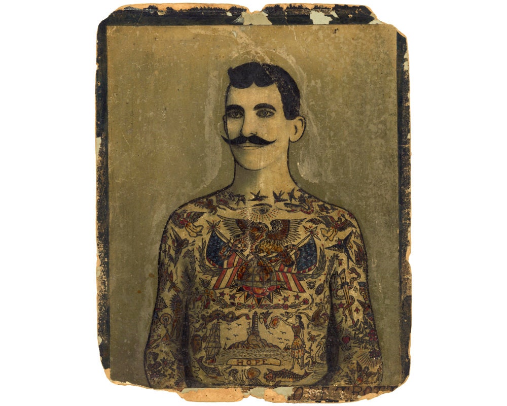 Gus Wagner Tattoo Artist Self Portrait Vintage Tattooed Man - Etsy