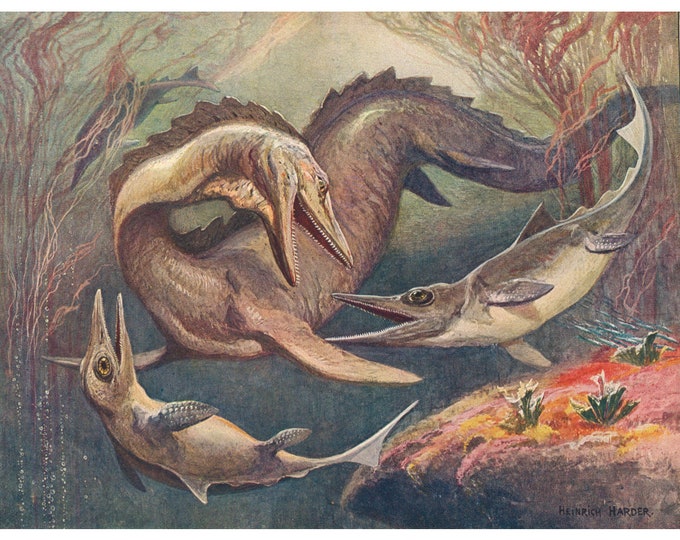 Pteranodon Art Print, Vintage Dinosaur Painting, Antique Dinosaur Wall ...