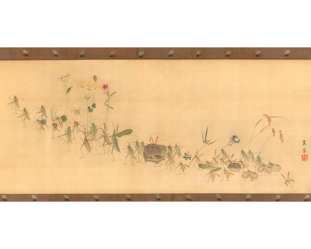 Procession of Insects Art Print, Antique Japanese Silk Scroll ...