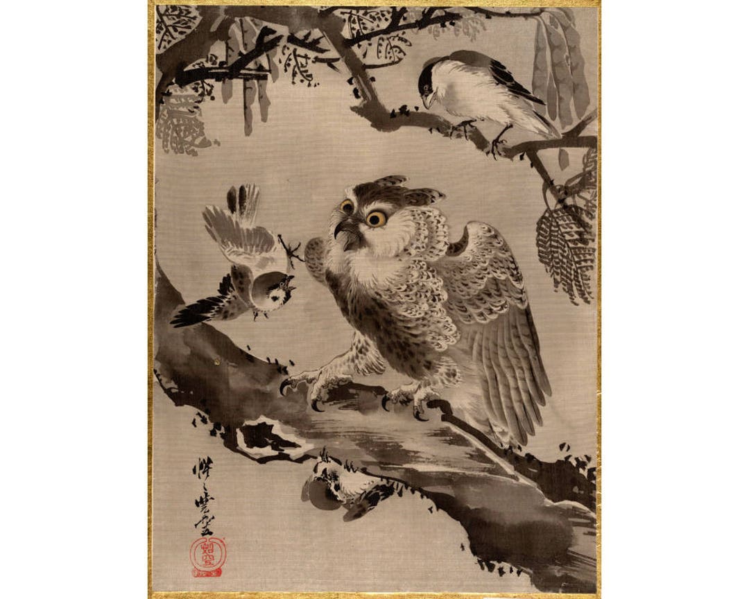 Japanese Owl Art Print, Vintage Owl Painting, Antique Bird Wall Art ...