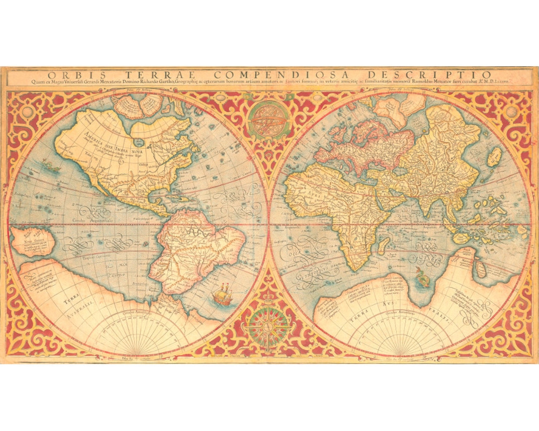 Antique Map of the World, Antique World Map Art Print, Old World Map ...