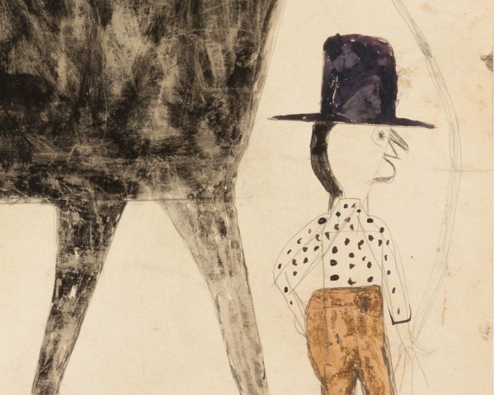 Bill Traylor Drawing, Man With Large Dog Art Print, American Folk Art ...