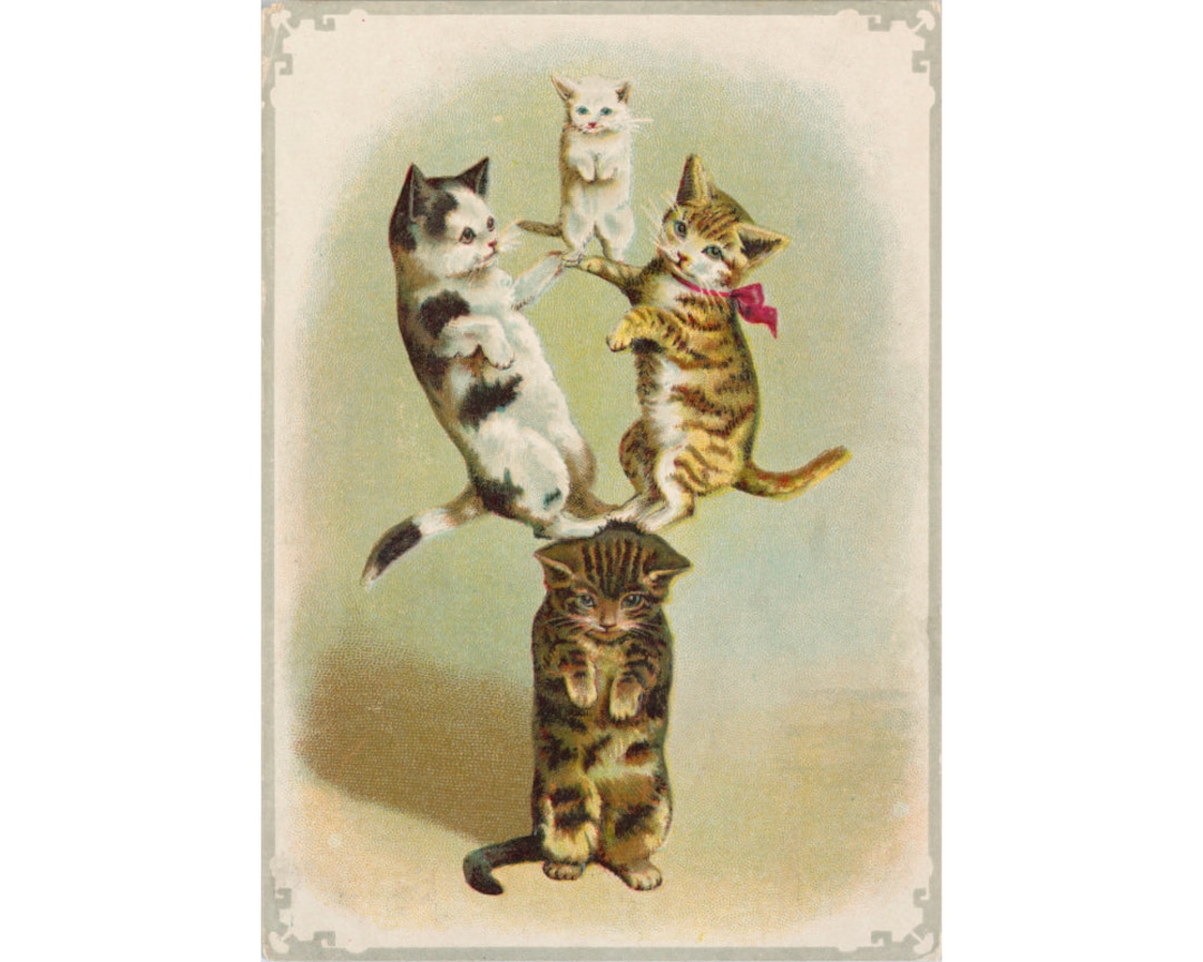 Cute Vintage Cats Art Print, Antique Victorian Kittens Wall Art, Kitsch ...