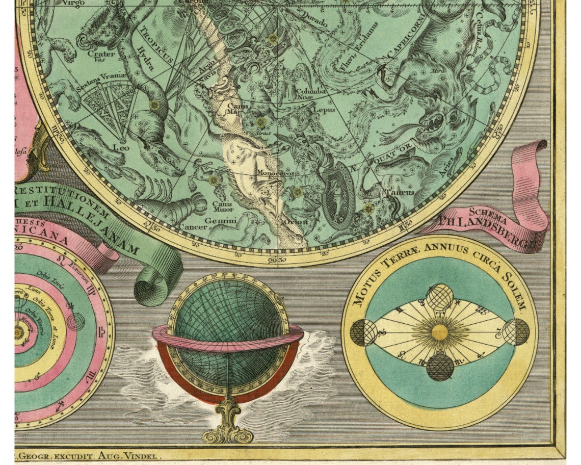 Antique Celestial Map print Constellations wall art Old map | Etsy