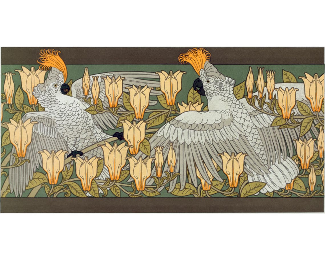 Cockatoos Art Print, Cockatoo Wall Art, Cockatoo Artwork, Art Nouveau ...