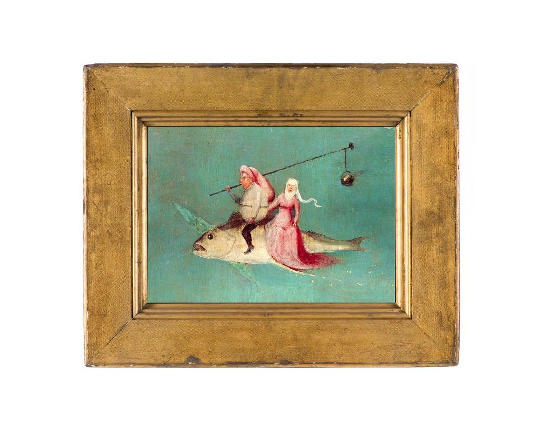Hieronymus Bosch Painting Detail Art Print, Man and Woman Riding Fish ...