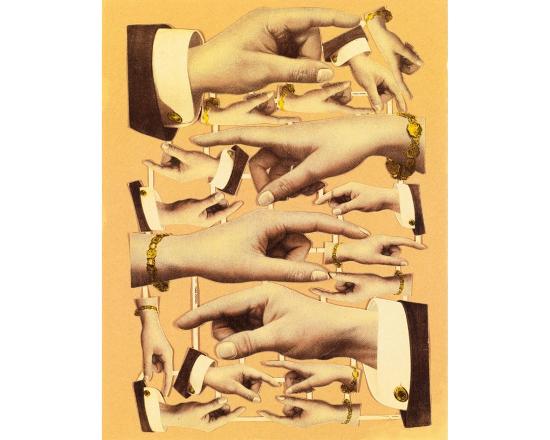 Vintage Hands Art Print, Paper Cutouts, Collage, Funky, Retro Poster ...