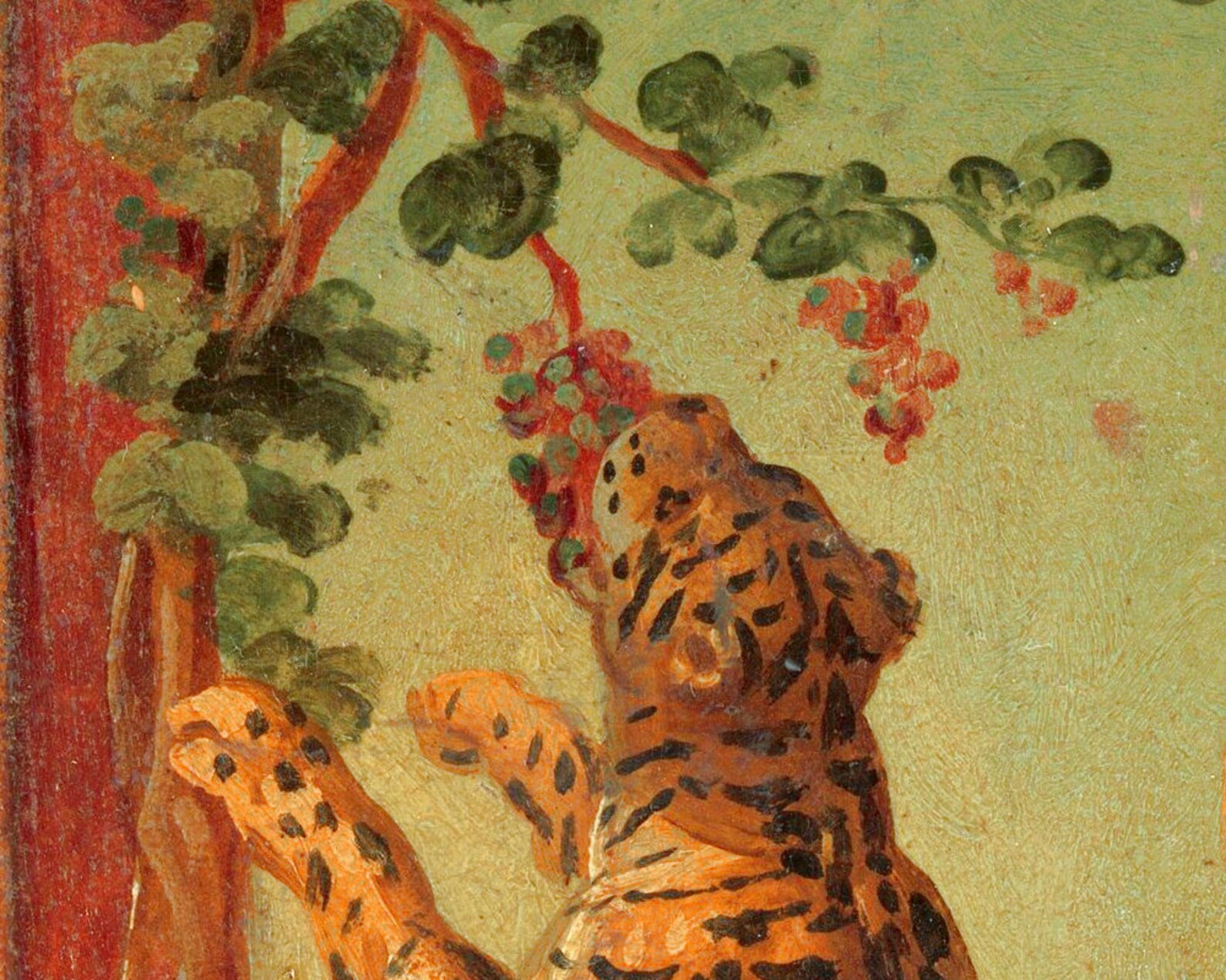 Panthers of Bacchus Eating Grapes, Antique French Animal Painting ...