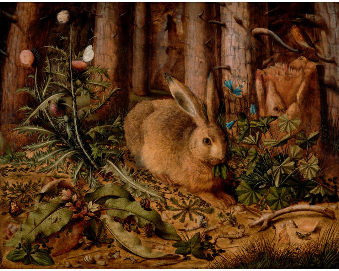 Rabbit Painting Art Print, Antique Forest Oil Painting, Vintage ...