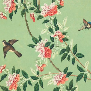 Print of Vintage Chinese Export Wallpaper Panel, Flowering Tree and ...