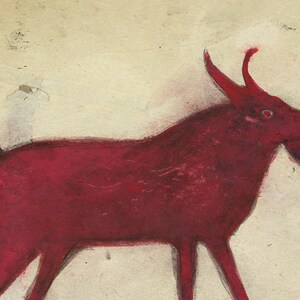 Bill Traylor Print, Red Goat With Snake, Folk Art Painting, Outsider ...