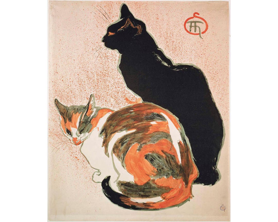 Two Cats Art Print, French Art Nouveau Cats, Vintage Cat Painting ...