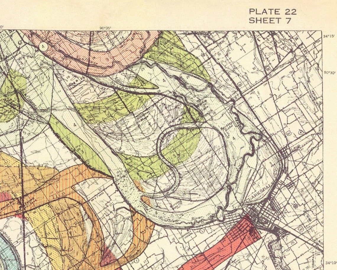 Mississippi River Meander Map print Alluvial Valley Old map | Etsy