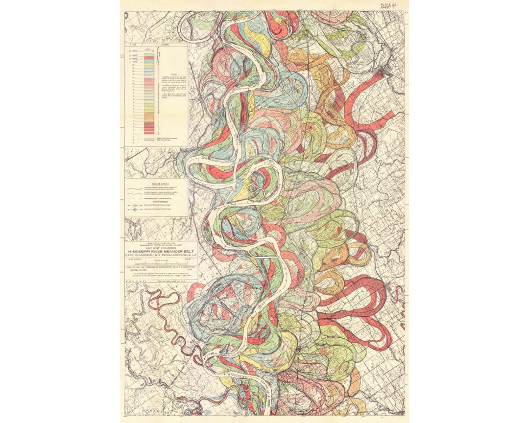 Mississippi River Meander Map Print, Alluvial Valley, Old Map ...