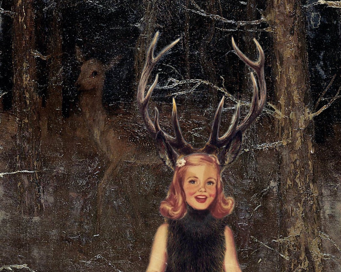 Wild Girls, Collage Art Print, Surreal Forest Fantasy Wall Art, Fairy ...