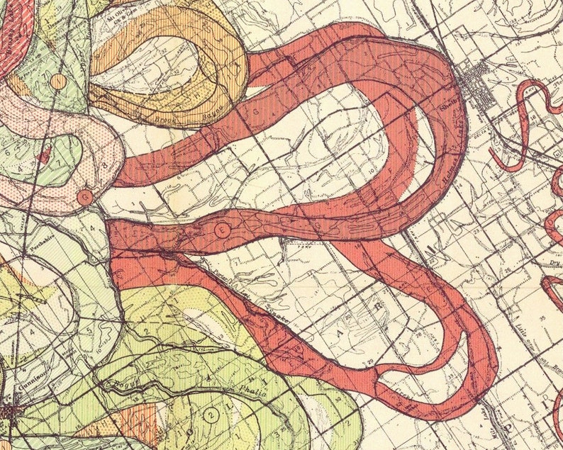 Mississippi River Meander Map Print, Alluvial Valley, Old Map ...