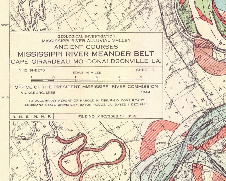 Mississippi River Meander Map Print, Alluvial Valley, Old Map ...