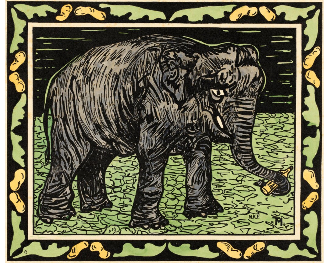 Elephant Art Print, Vintage Elephant Artwork, Antique Elephant Painting ...