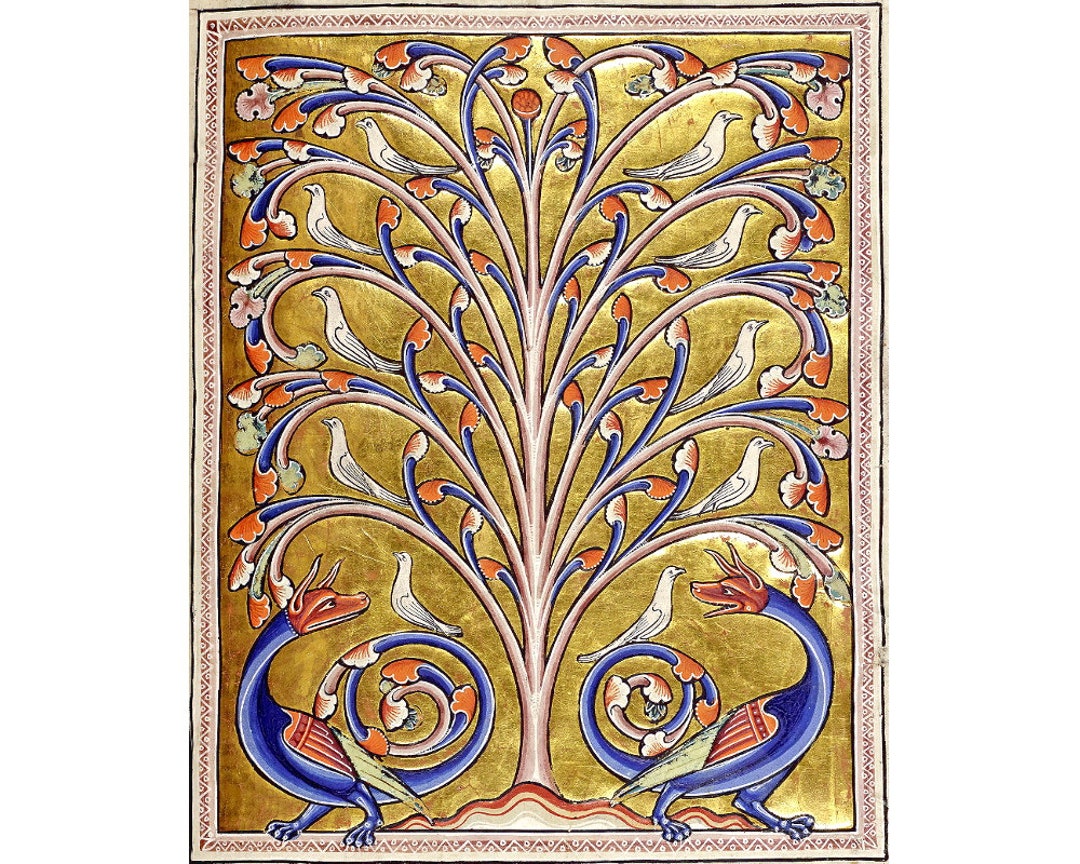 Peridexion Tree Art Print, Tree of Life Painting, Medieval Bestiary ...