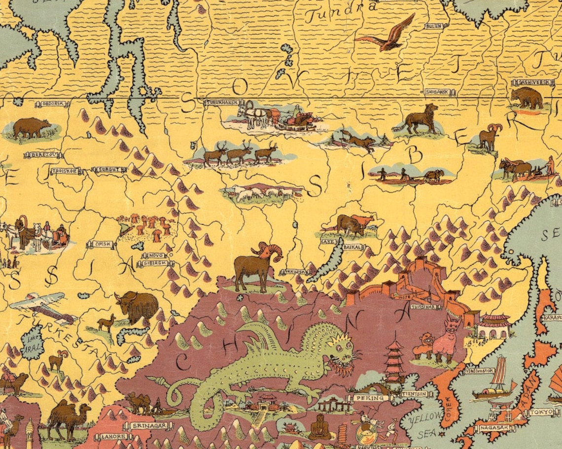 Pictorial World Map With Animals Mercator Map of the World | Etsy