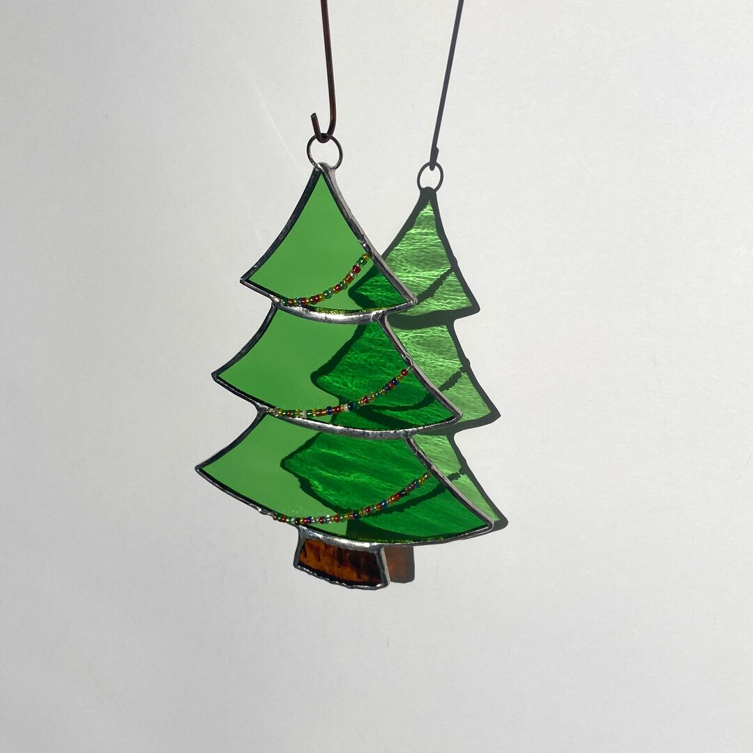 Stained Glass Christmas Tree Suncatcher With Colorful String - Etsy