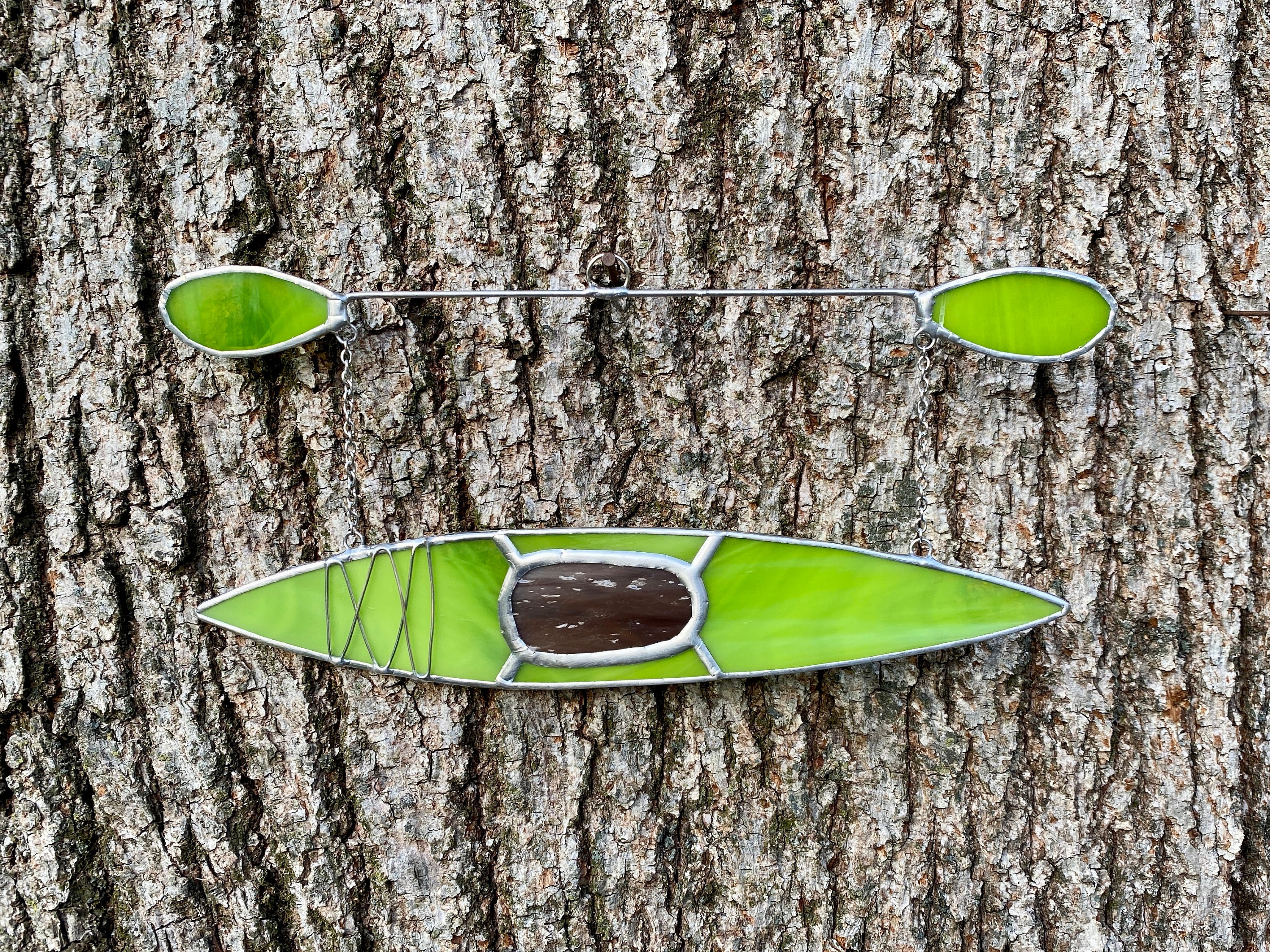 Kayak #11 Stained Glass Suncatcher Hanging From Silver Steel Chain - Etsy