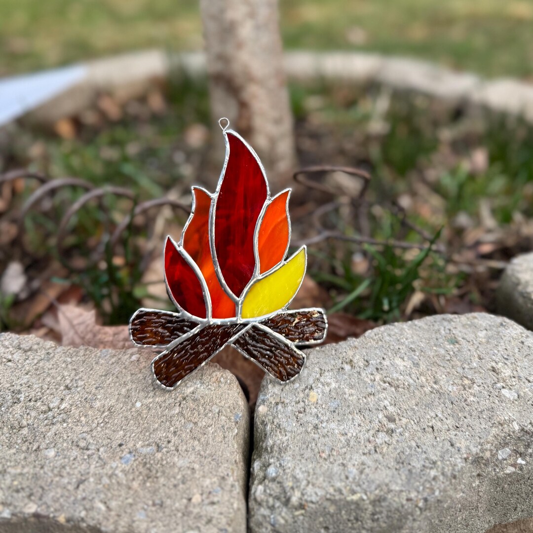 NEW Stained Glass Camping Fire Suncatcher - Etsy
