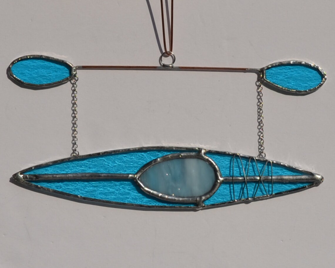 Kayak 23 Stained Glass Suncatcher Hanging From Silver Steel | Etsy