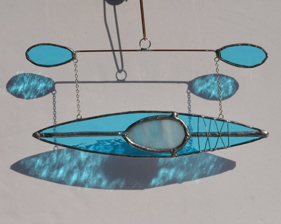 Kayak 23 Stained Glass Suncatcher Hanging From Silver Steel | Etsy
