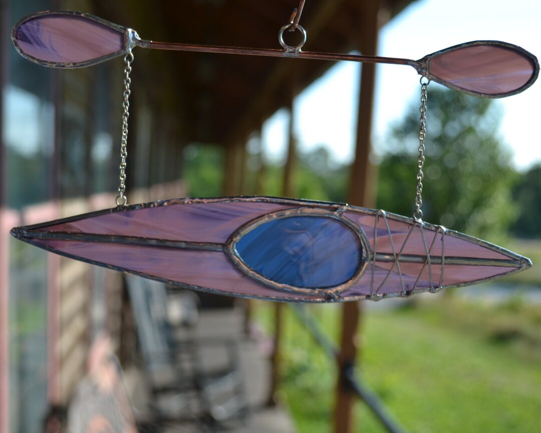 Kayak #6 Stained Glass Suncatcher Hanging From Silver Steel Chain - Etsy