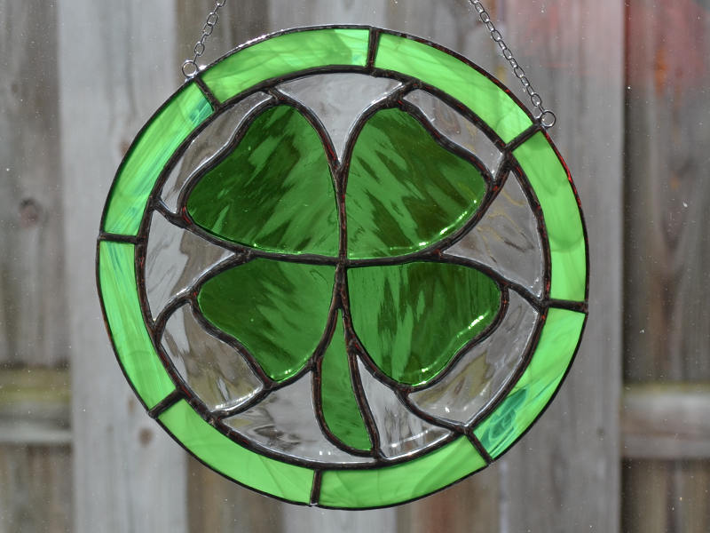 Stained Glass Four Leaf Clover Shamrock With Green and Clear | Etsy