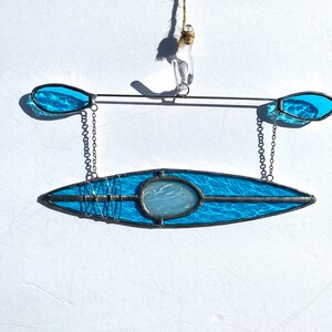 Kayak #23 Stained Glass Suncatcher Hanging From Silver Steel Chain - Etsy