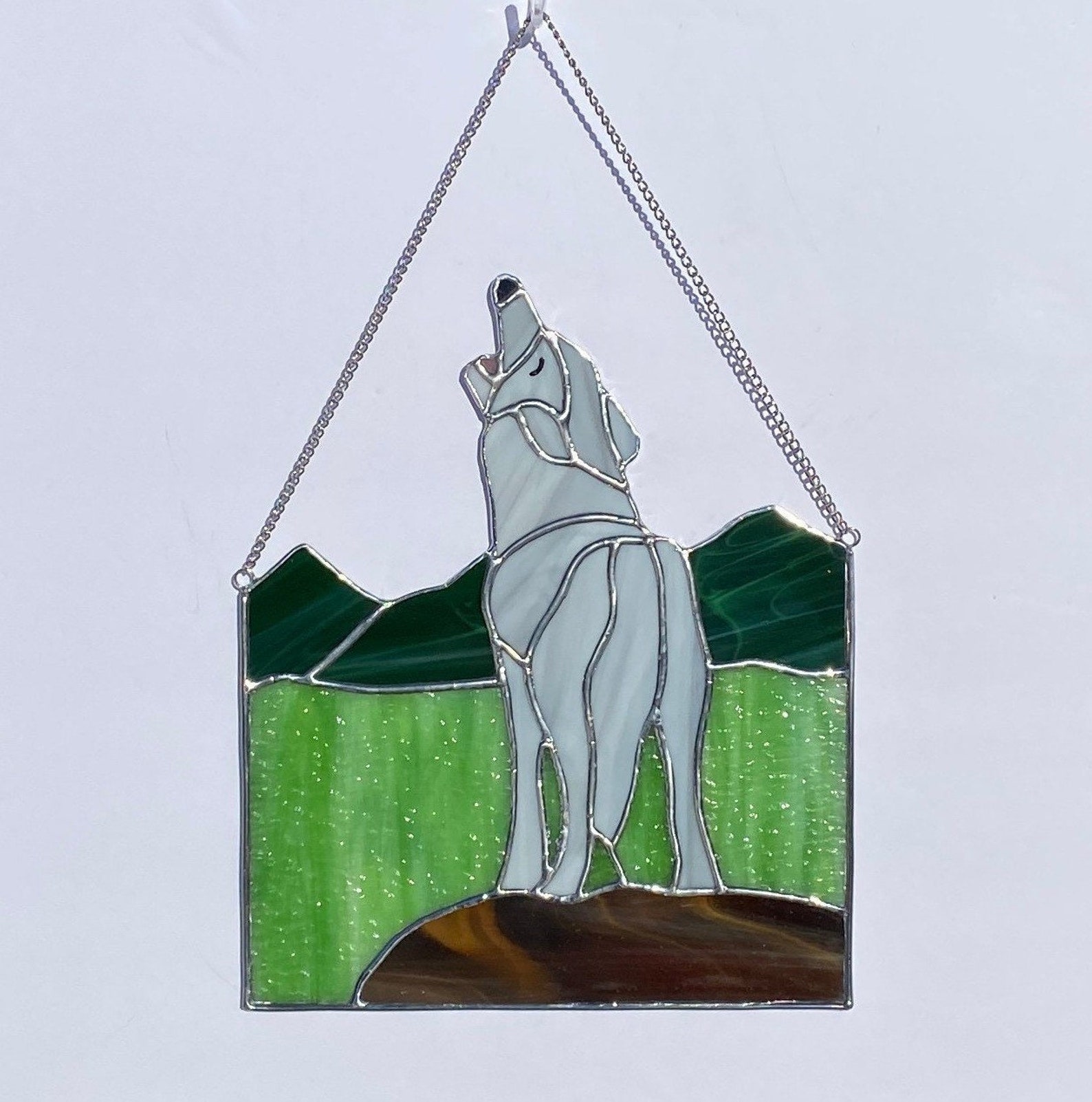 Stained Glass Wolf on Plains Scene With Partial Zinc Frame and - Etsy