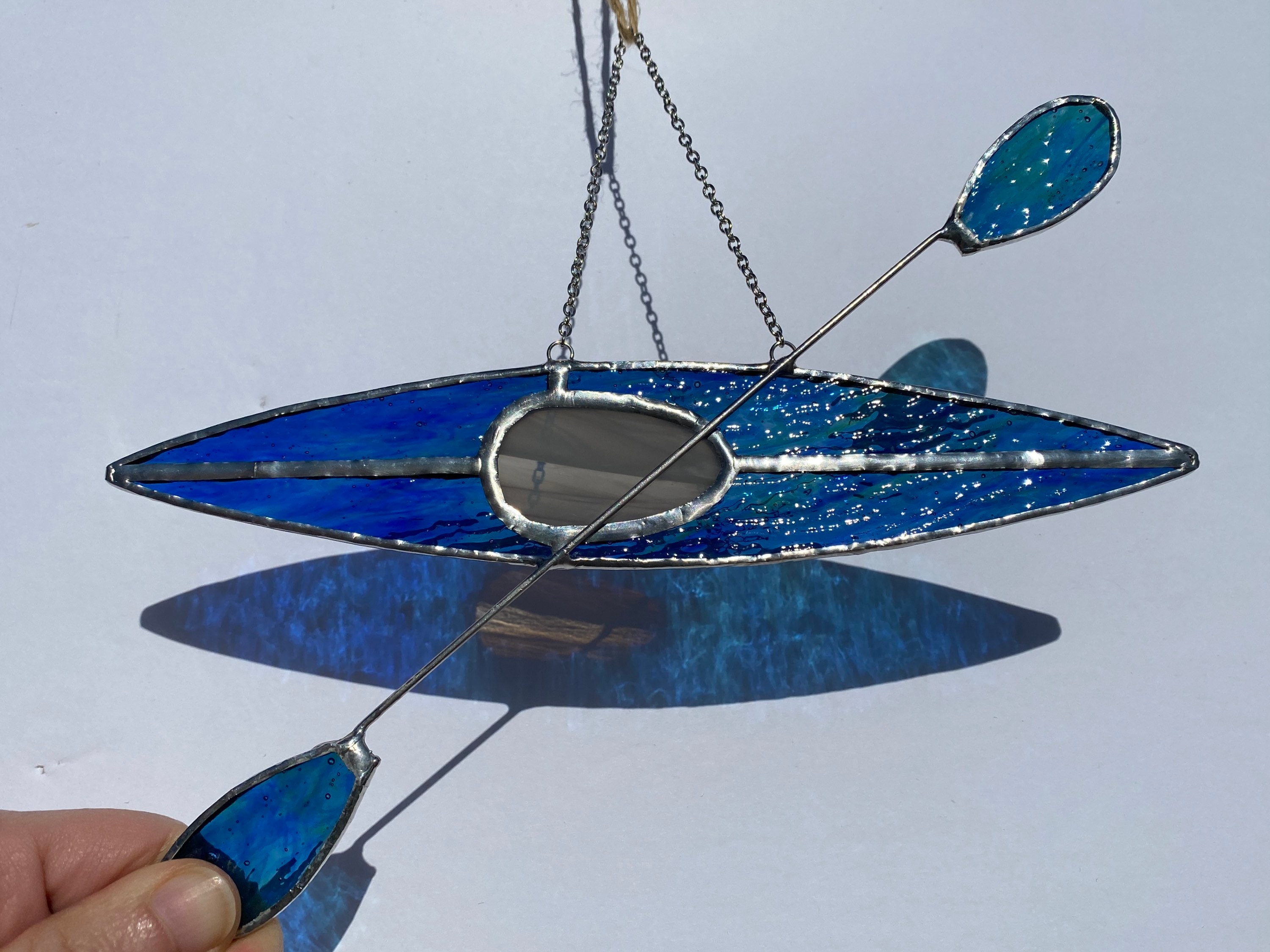 Kayak #20 Stained Glass Suncatcher Hanging From Silver Steel Chain - Etsy