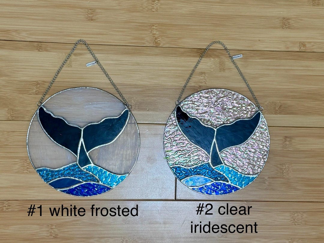 Round Whale Tail With Wave Stained Glass Suncatcher - Etsy