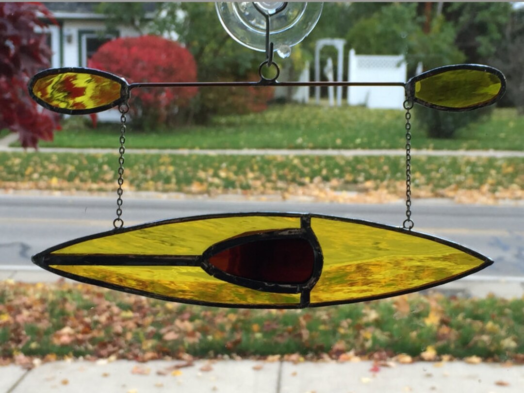 Kayak #1 Stained Glass Suncatcher Hanging From Silver Steel Chain - Etsy