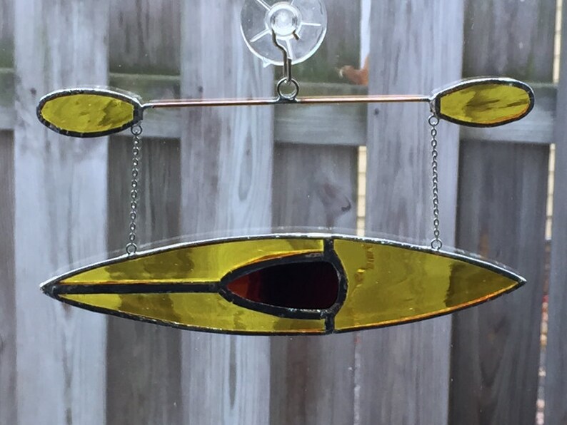 Kayak 1 Stained Glass Suncatcher Hanging From Silver Steel - Etsy